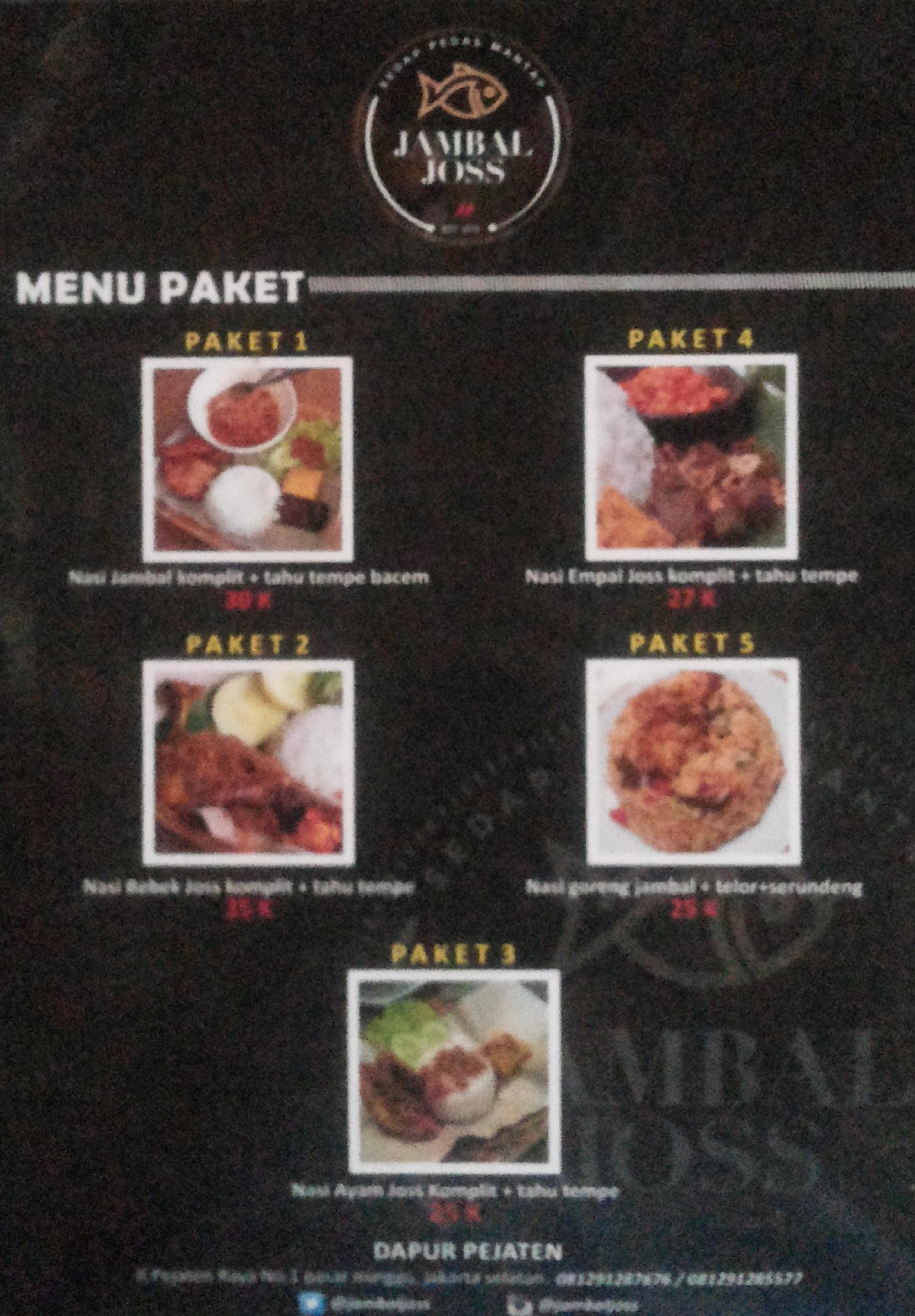 Harga menu Jambal Joss terbaru 2022-2023 di Jakarta,Jakarta