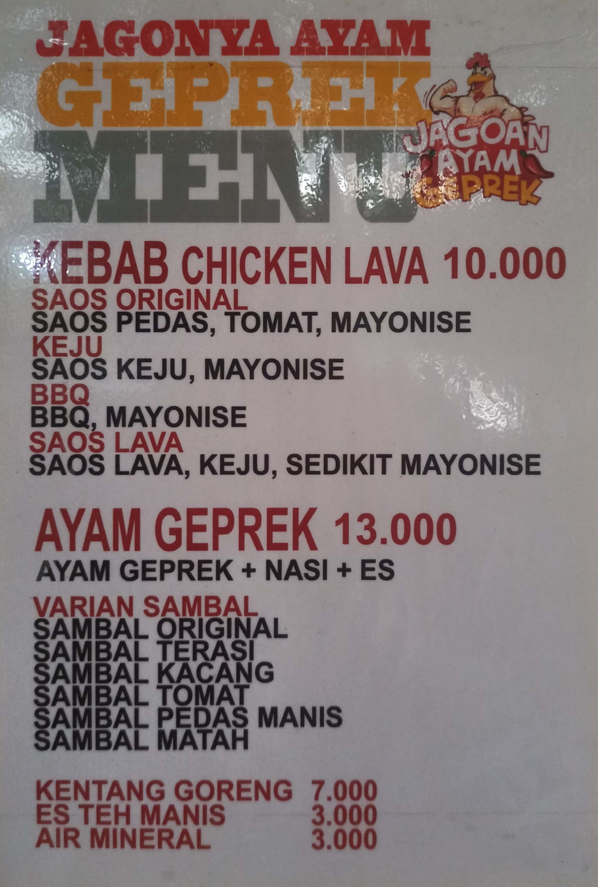 Harga menu Kebab Chicken Lava terbaru 2022-2023 di Depok,Depok