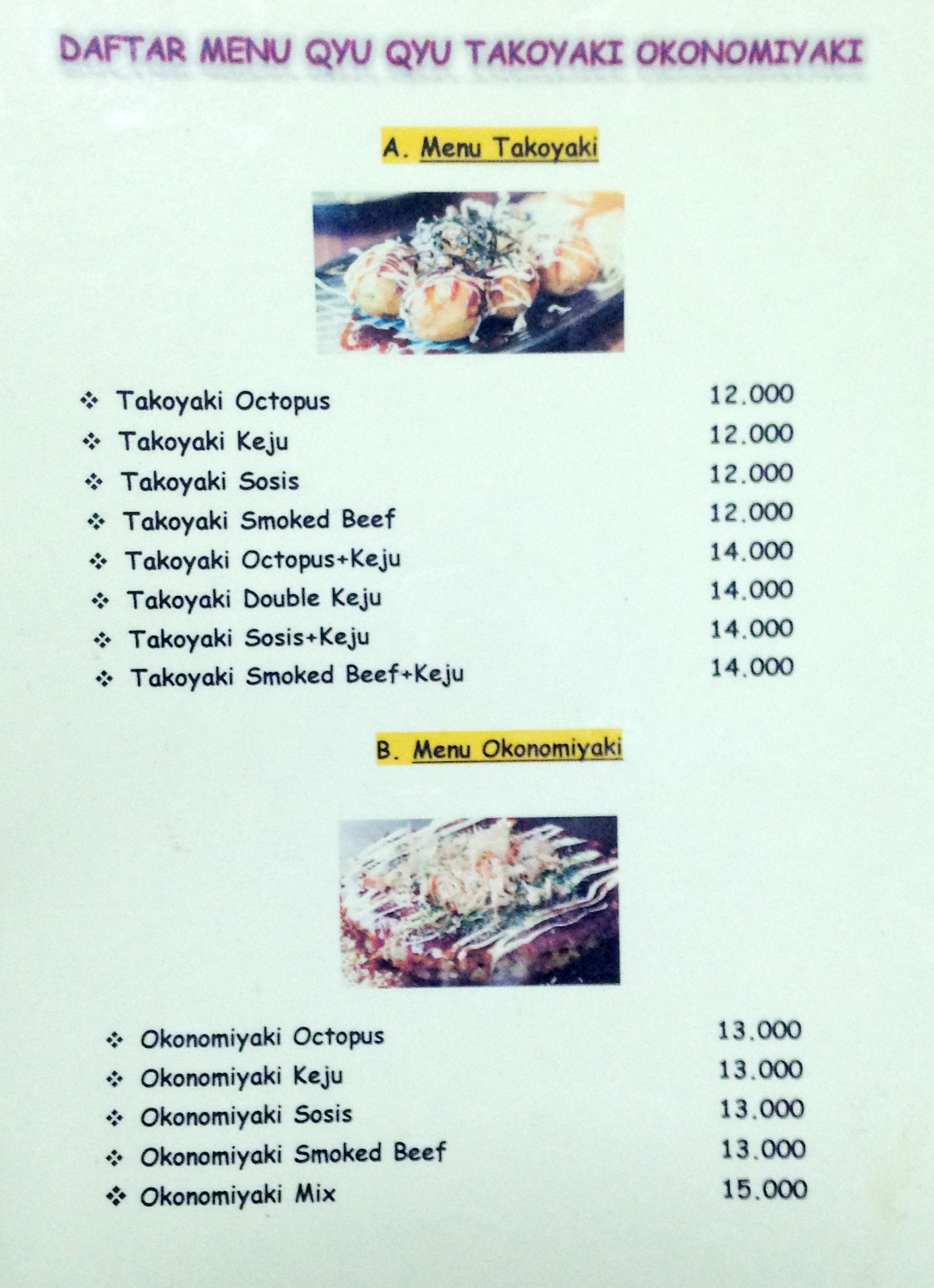 Harga menu Ryu Ryu Takoyaki Okonamiyaki terbaru 2022-2023 di Jakarta ...