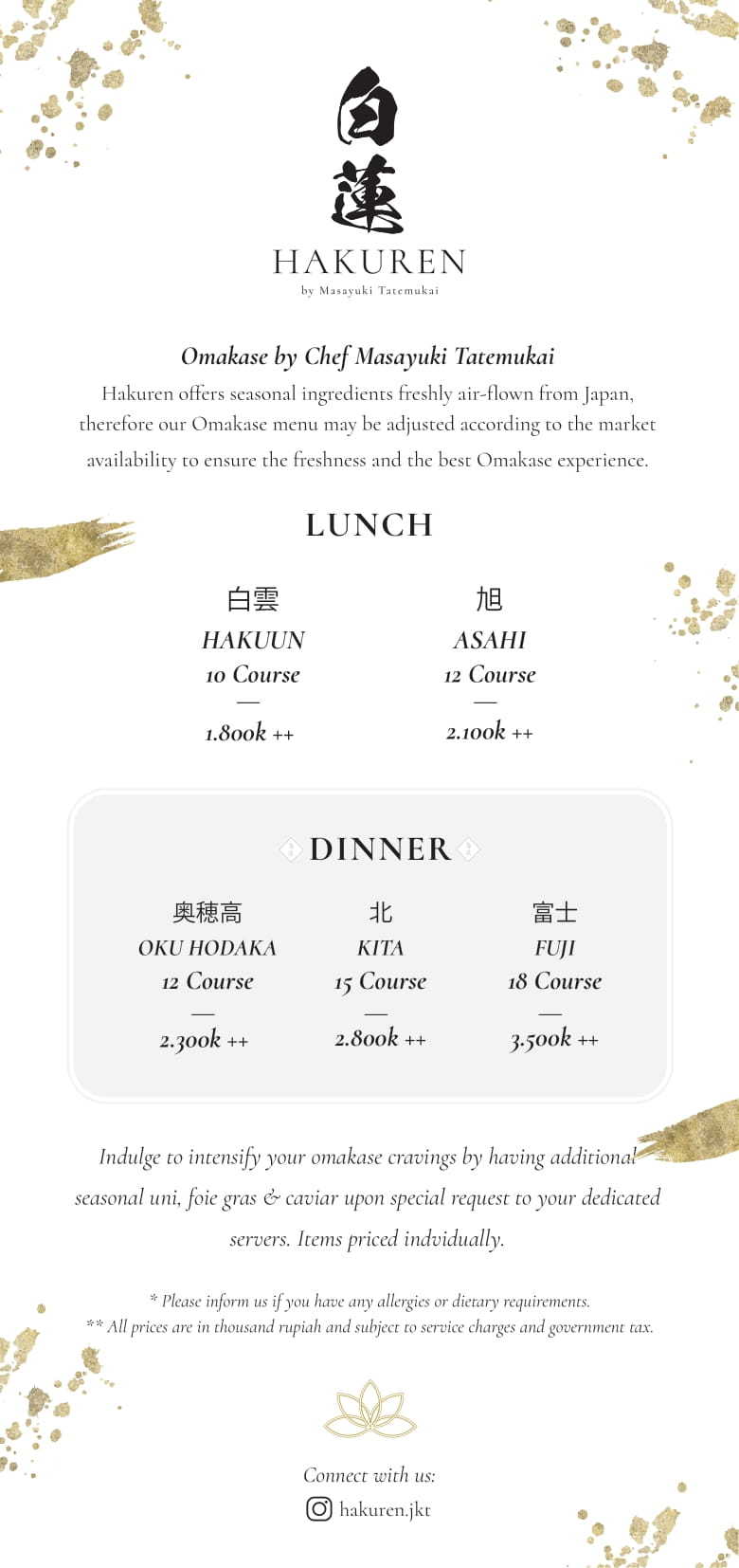 Harga menu Hakuren terbaru 2022-2023 di Jakarta,Jakarta