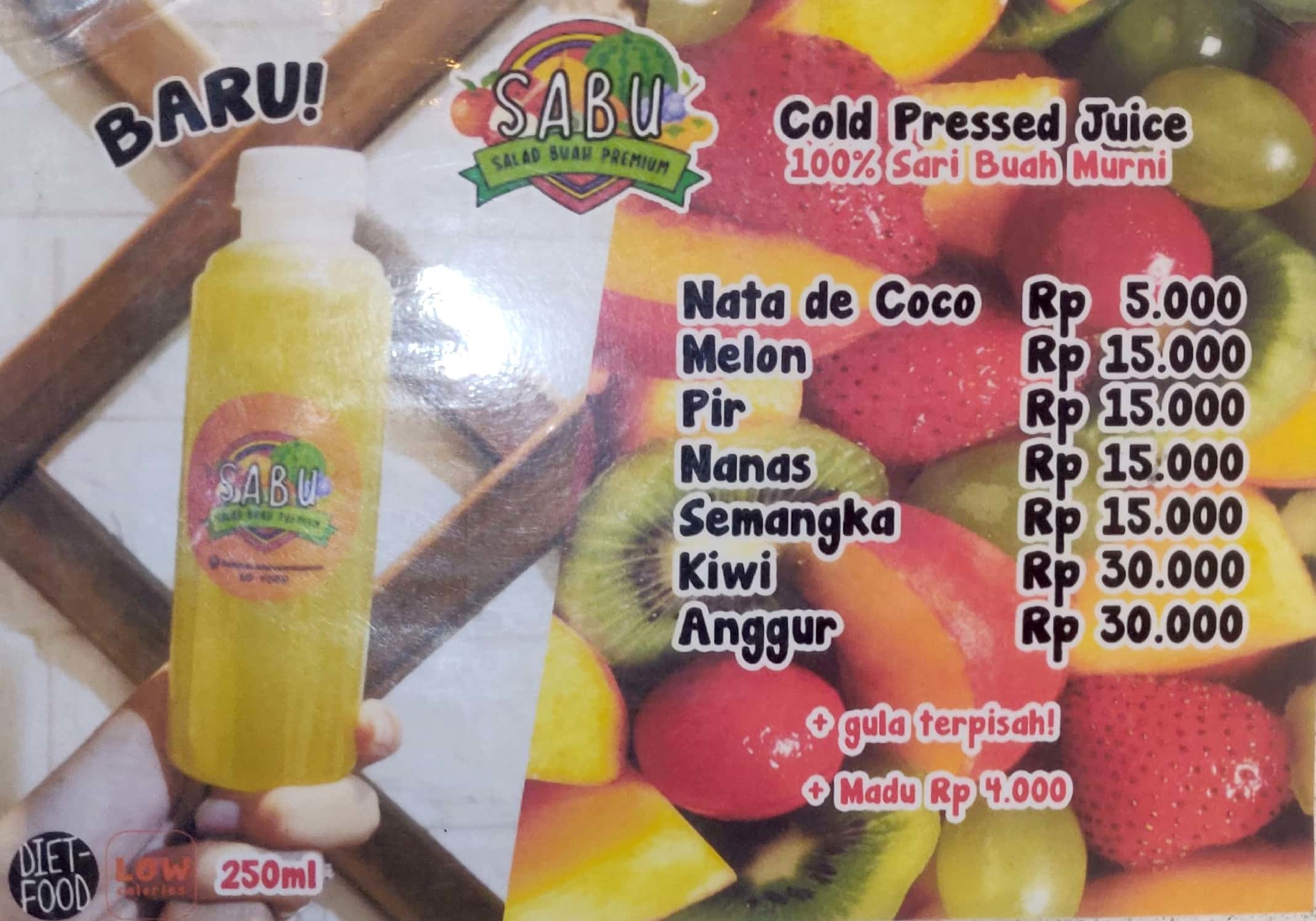 Harga menu SABU (Salad Buah Premium) terbaru 2022-2023 di Jakarta,Jakarta