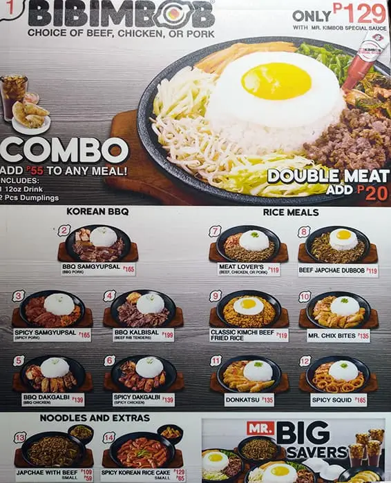 Mr. Kimbob menu price 2022-2023 near The Landmark in Makati | YummyAdvisor